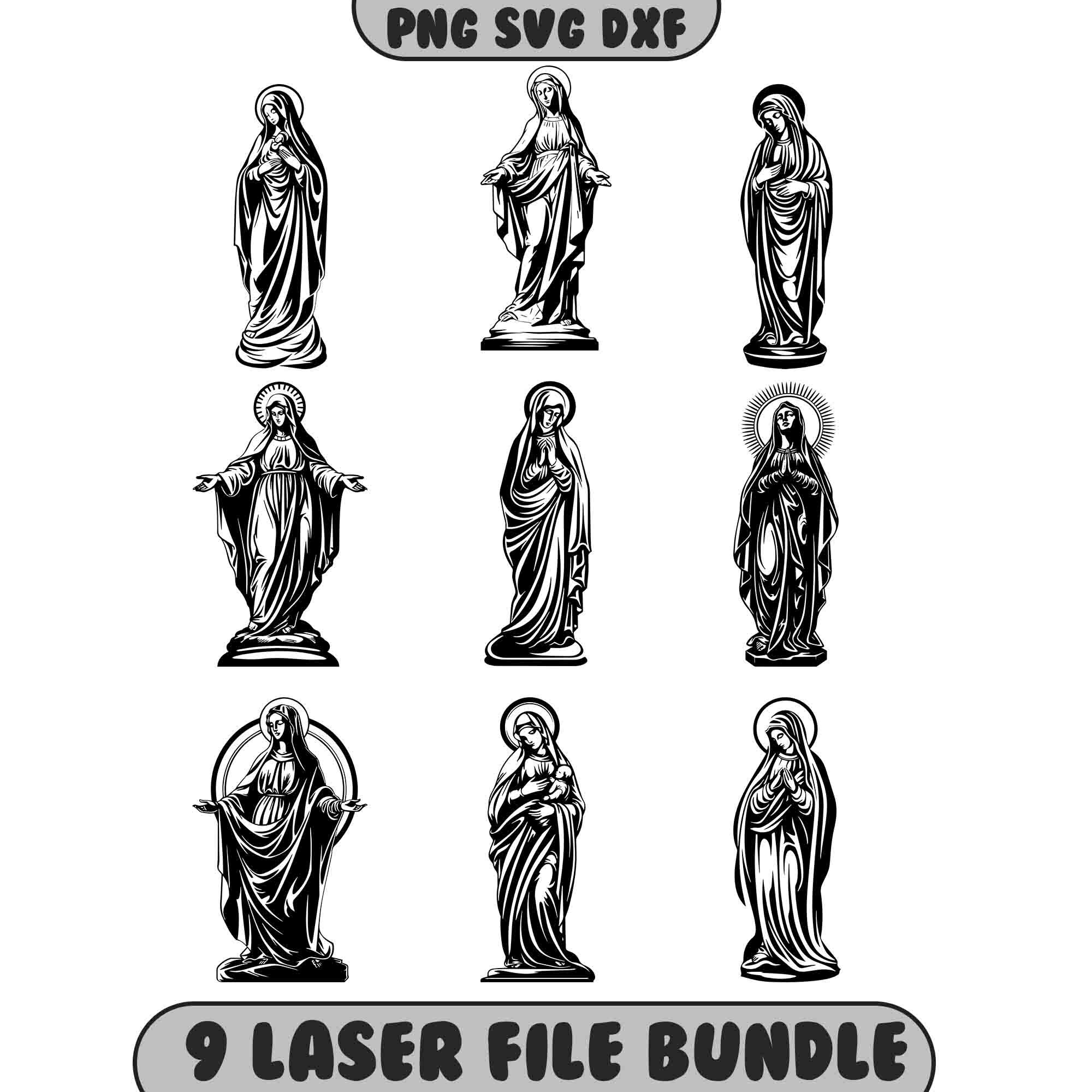Virgin Mary PNG Bundle SVG DXF Laser Burn Wood Engrave Lightburn Laser ...