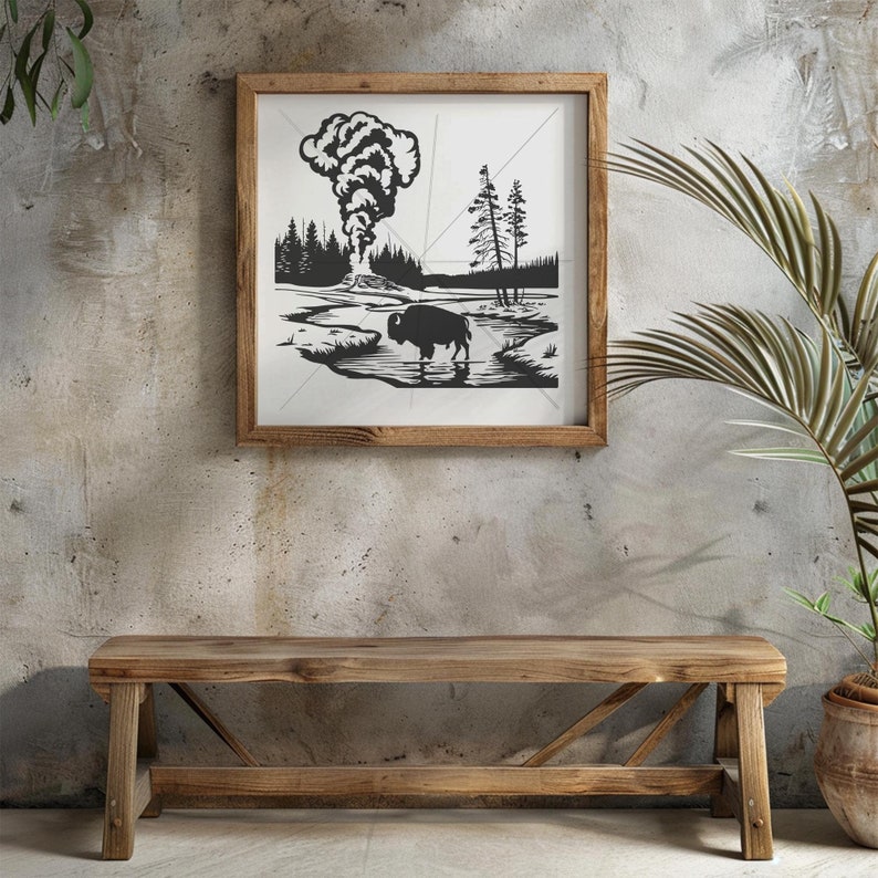 Yellowstone Geyser Bison PNG Bundle SVG DXF Laser Burn Wood Engrave ...