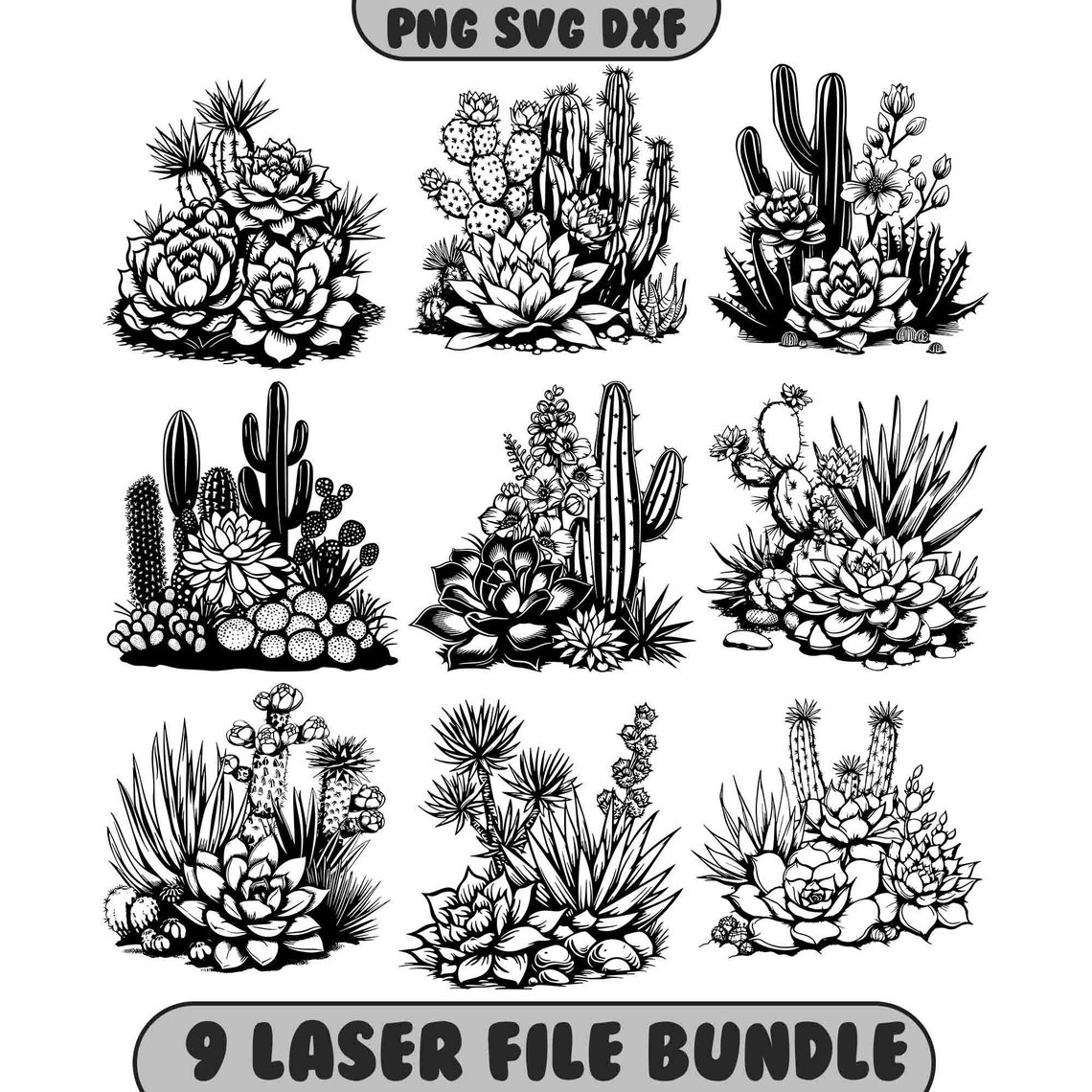 Bunch of Succulents PNG Bundle SVG DXF Laser Burn Wood Engrave ...
