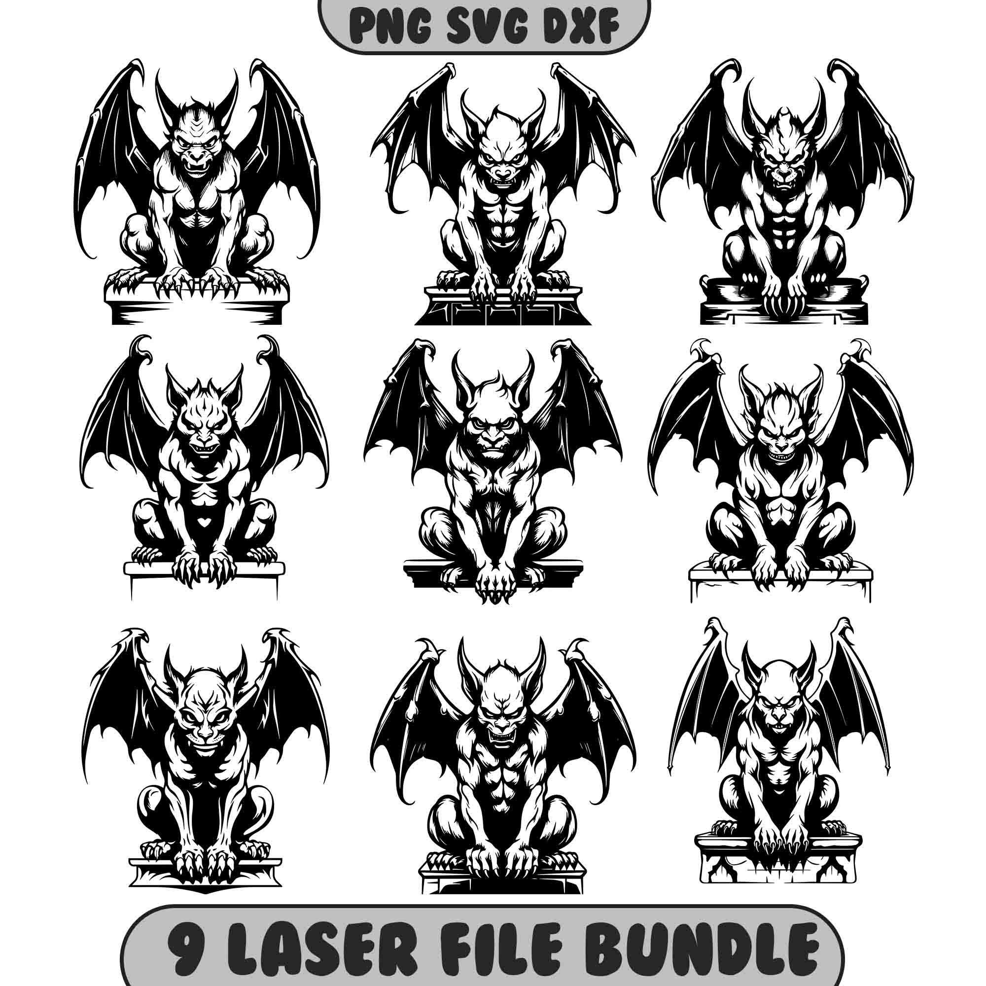 Gargoyle PNG Bundle | SVG | DXF | Laser Burn | Wood Engrave | Lightburn ...