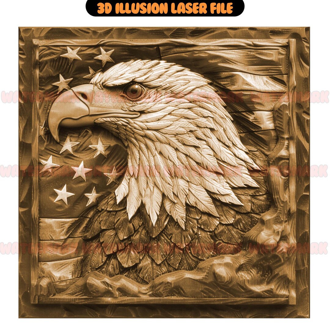 Eagle American Flag 3D Illusion Laser Files Laserdatei Laser Burn PNG ...