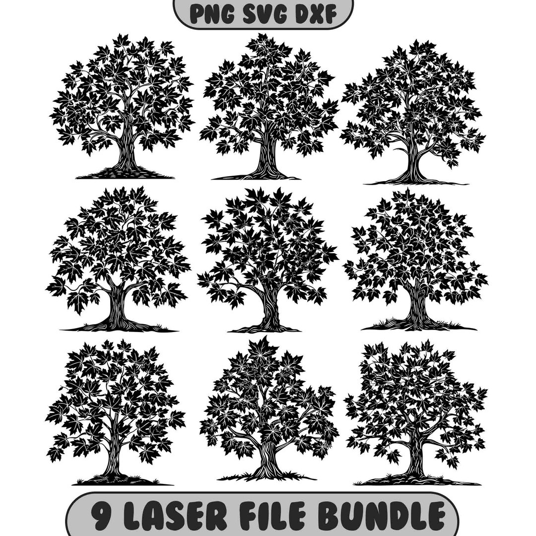 Big Leaf Maple Tree PNG Bundle | SVG | DXF | Laser Burn | Wood Engrave ...