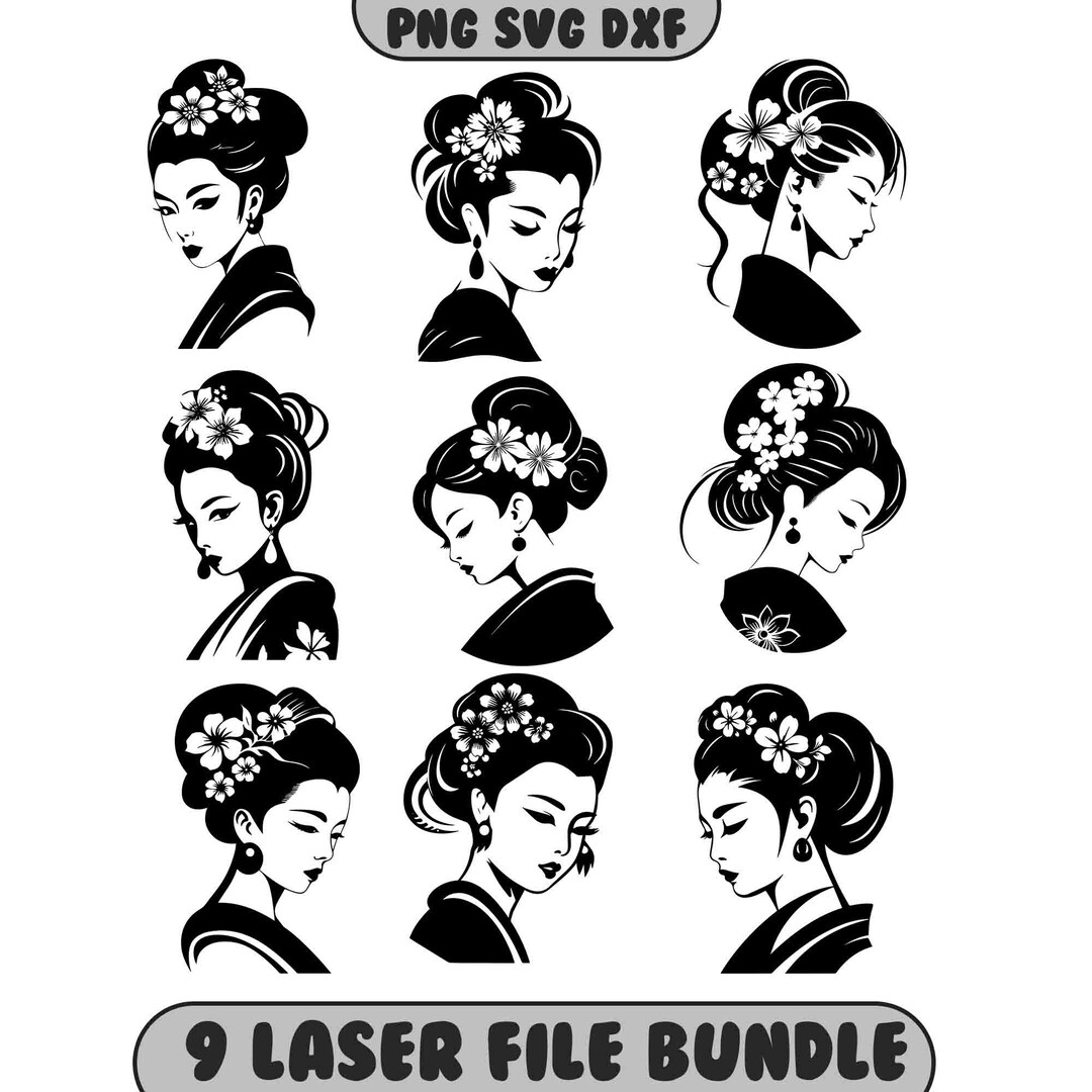 Geisha PNG Bundle SVG DXF Laser Burn Wood Engrave Lightburn Laser File ...