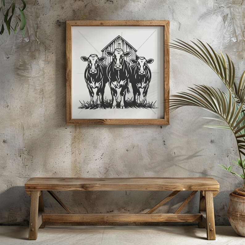 Cattle Farm Barn PNG Bundle SVG DXF Laser Burn Wood Engrave Lightburn ...