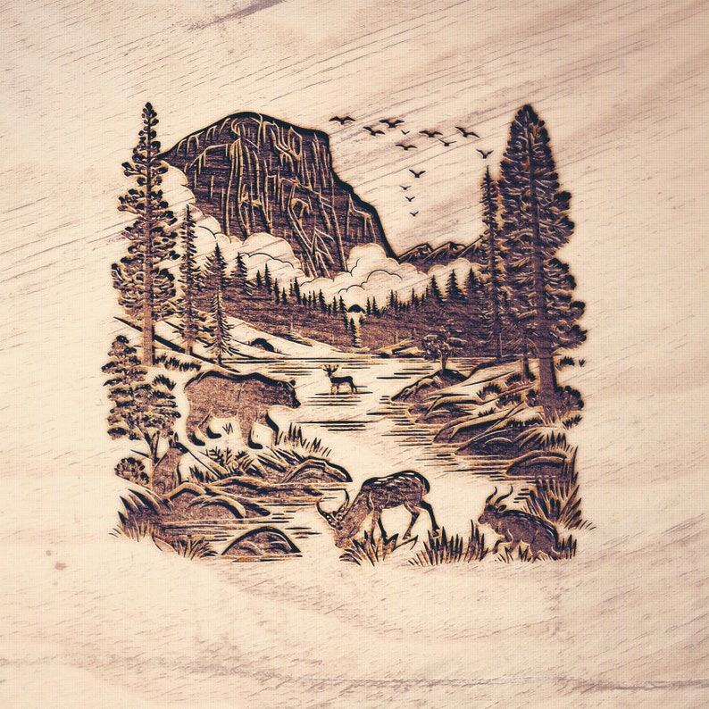 Yosemite Park Scene PNG Bundle SVG DXF Laser Burn Wood Engrave ...