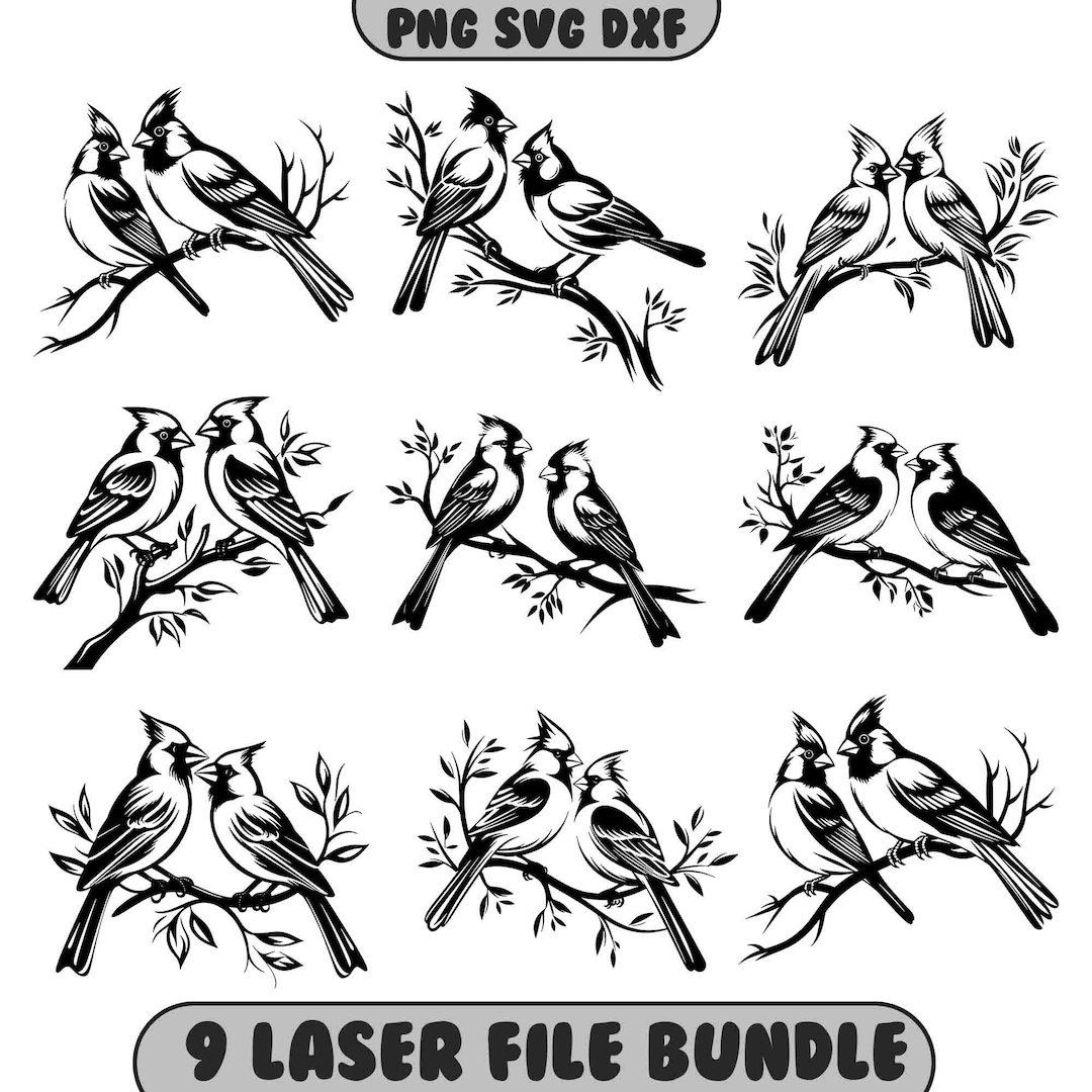 Two Cardinal Birds PNG Bundle | SVG | DXF | Laser Burn | Wood Engrave ...