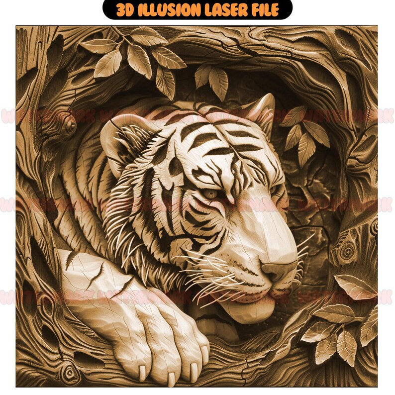 White Tiger 3D Illusion Laser Files Laserdatei Laser Burn PNG Lightburn ...
