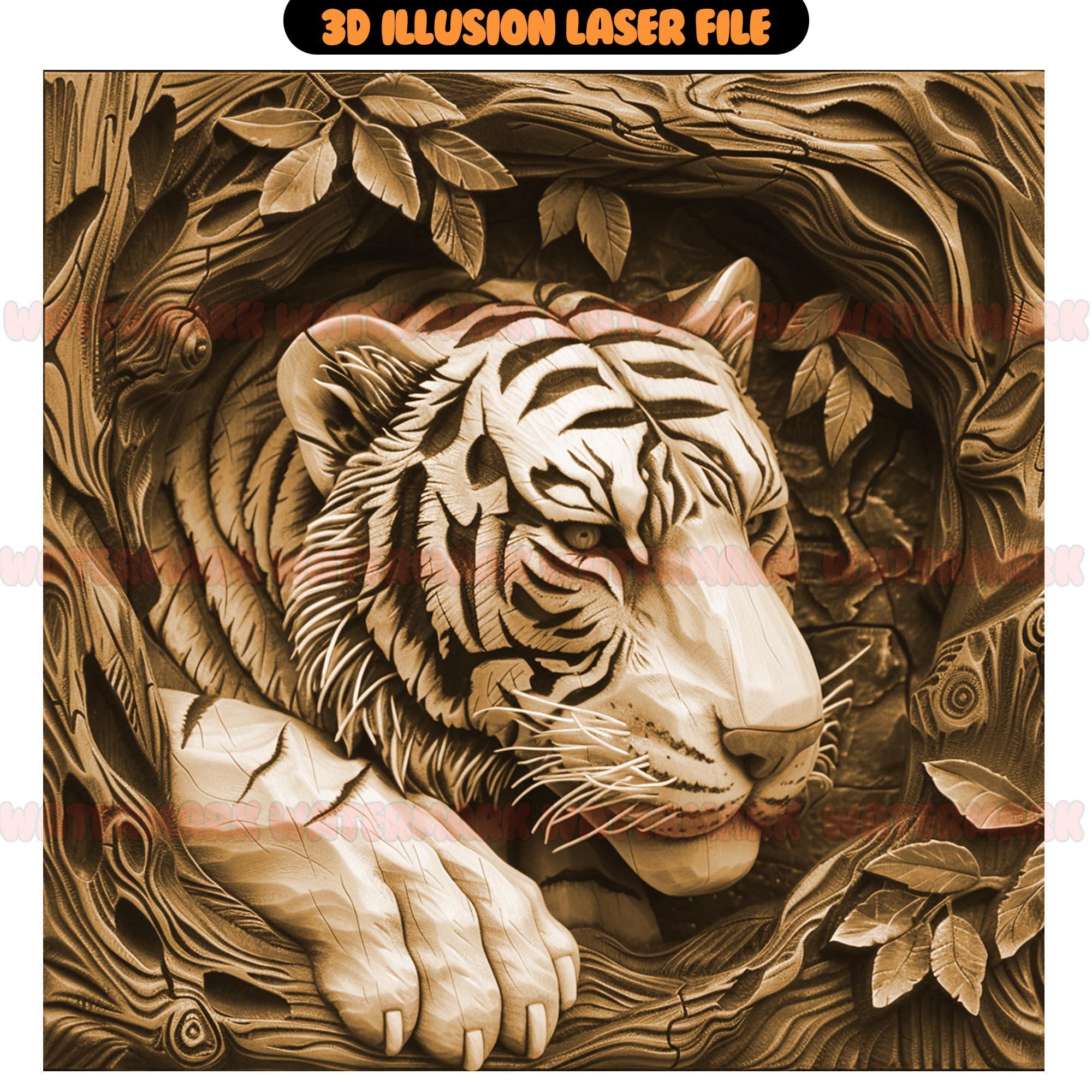 White Tiger 3D Illusion Laser Files Laserdatei Laser Burn PNG Lightburn ...