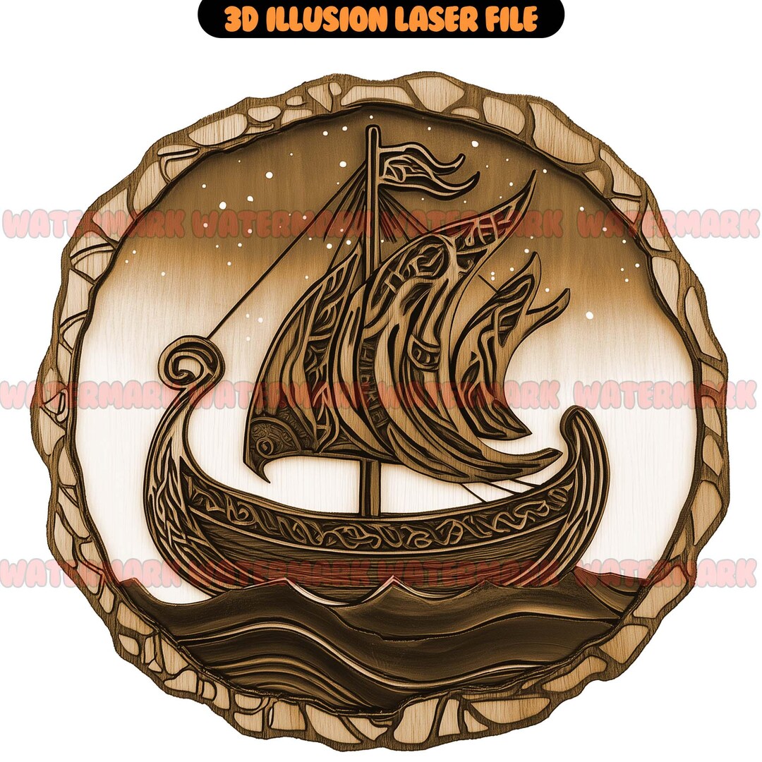 Viking Longship Northern Lights 3D Illusion Laser Files Laserdatei ...