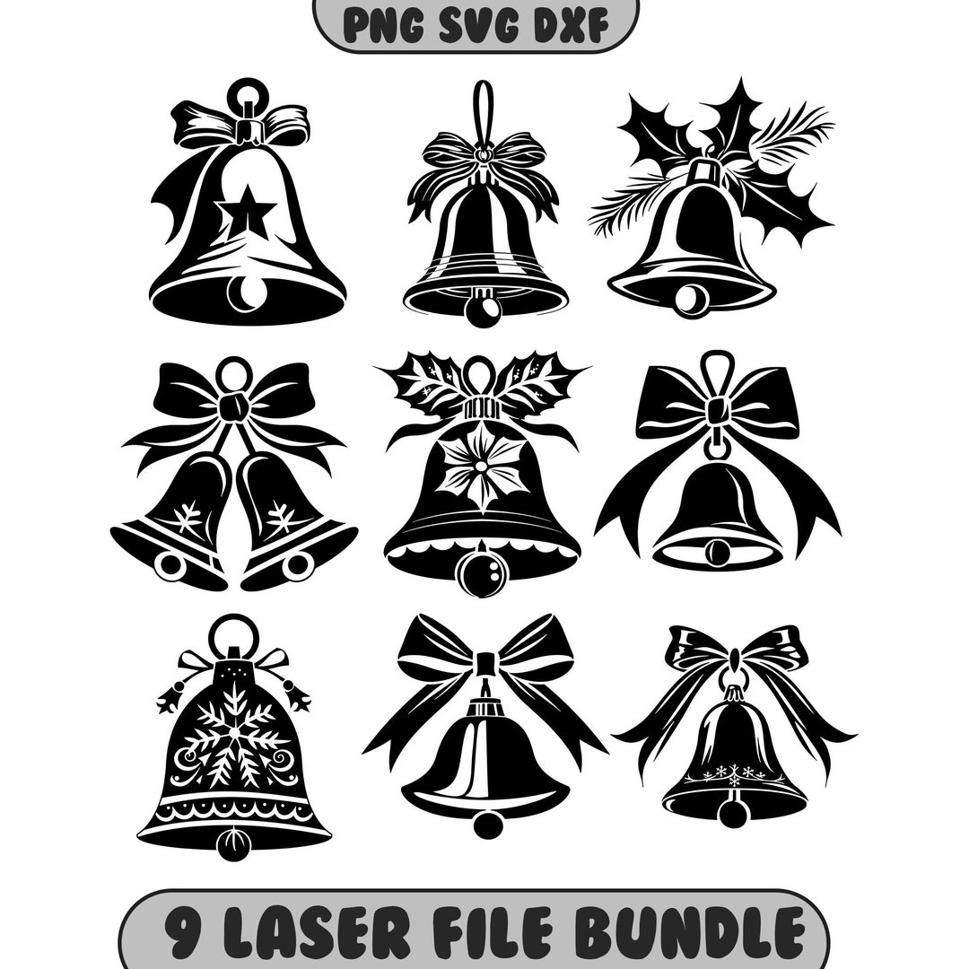 Christmas Bell PNG Bundle | SVG | DXF | Laser Burn | Wood Engrave ...