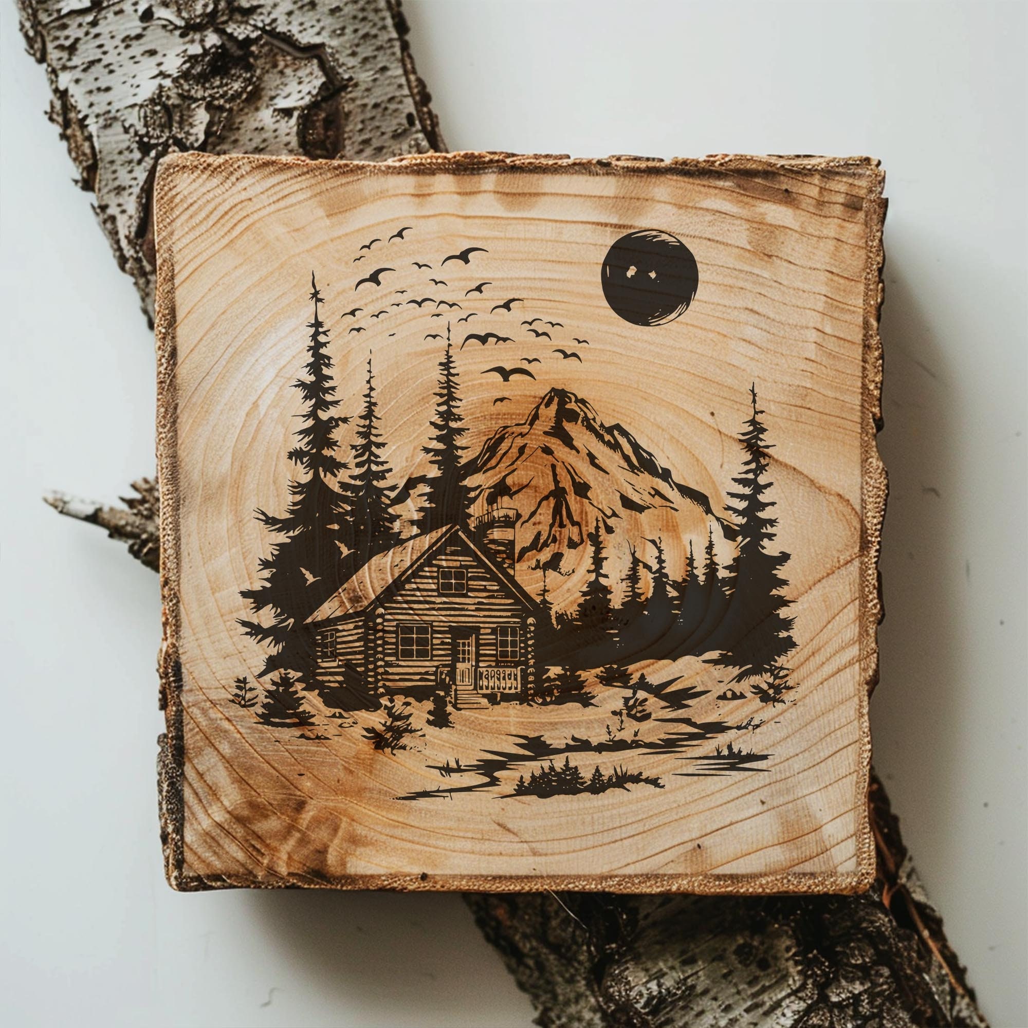 Log Cabin Pine Forest PNG Bundle SVG DXF Laser Burn Wood Engrave ...