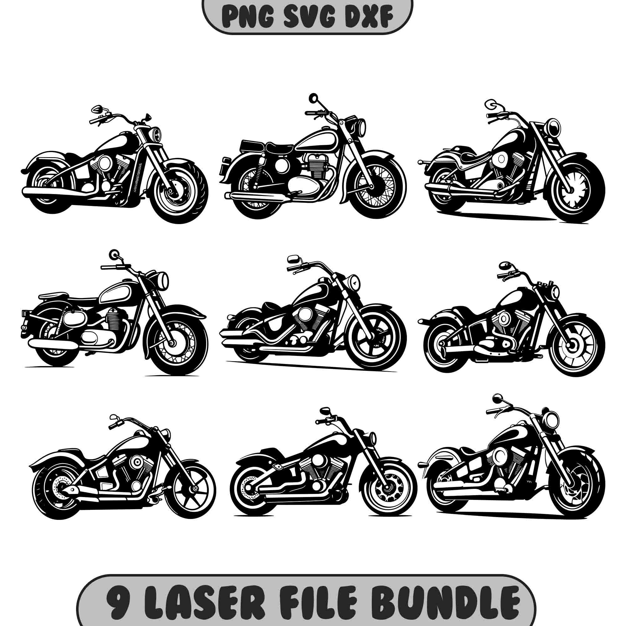 Motorcycle PNG Bundle SVG DXF Laser Burn Wood Engrave Lightburn Laser ...