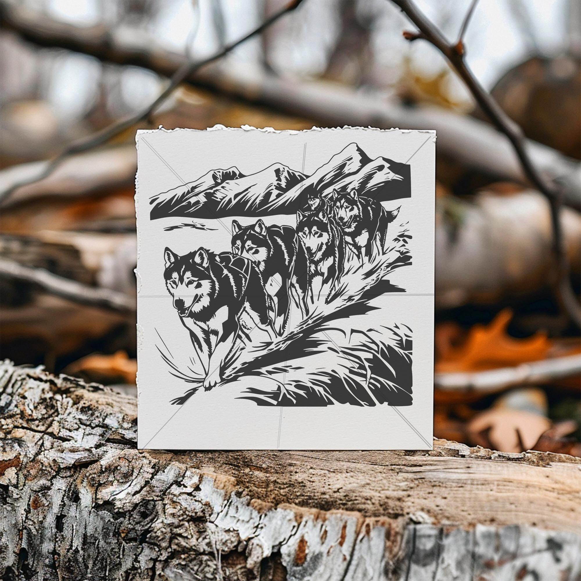 Denali Sled Dogs PNG Bundle SVG DXF Laser Burn Wood Engrave Lightburn ...