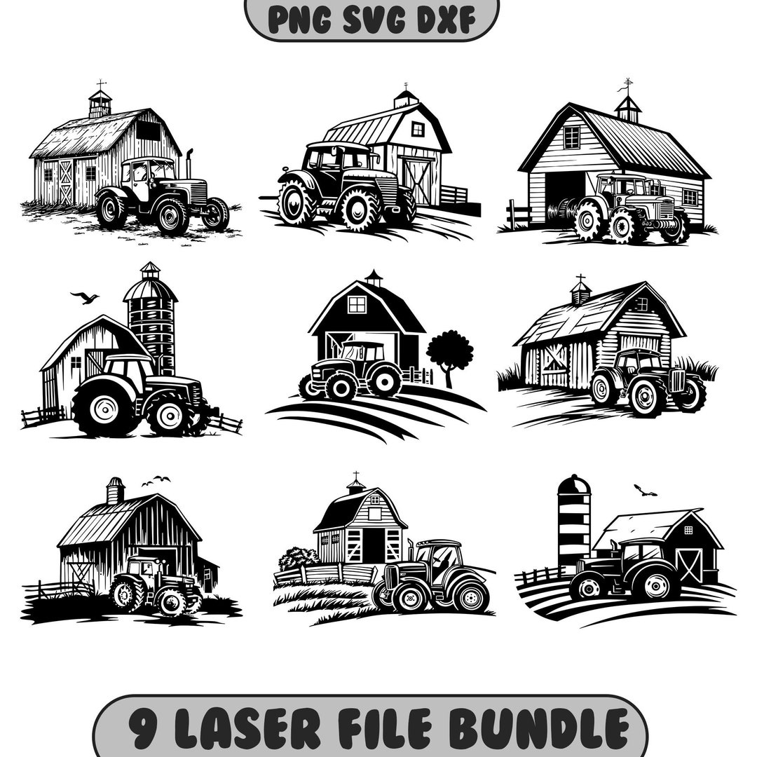Barn and Tractor PNG Bundle | Laser Burn | Wood Engrave | Lightburn ...