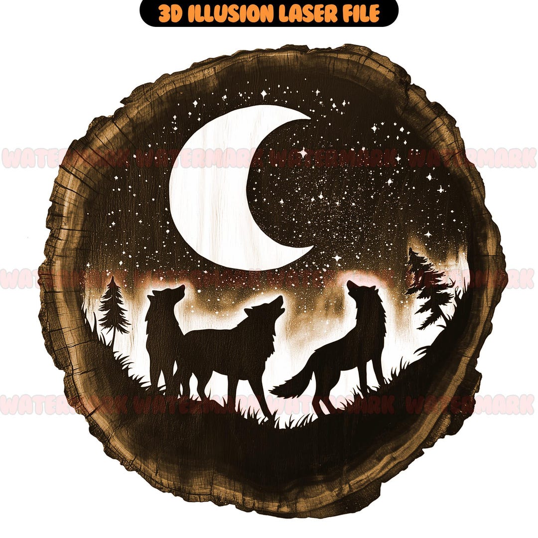 Wolf Howling 3D Illusion Laser Files Laserdatei Laser Burn PNG ...