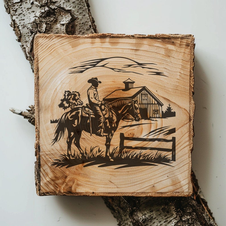 Cowboy Barn Farm PNG Bundle SVG DXF Laser Burn Wood Engrave Lightburn ...