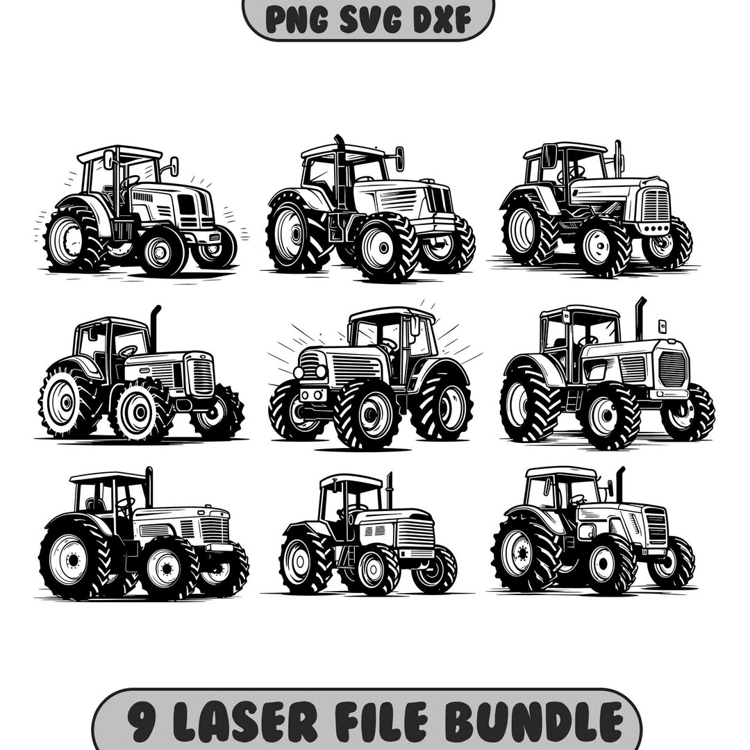 Tractor PNG Bundle SVG DXF Laser Burn Wood Engrave Lightburn Laser File ...