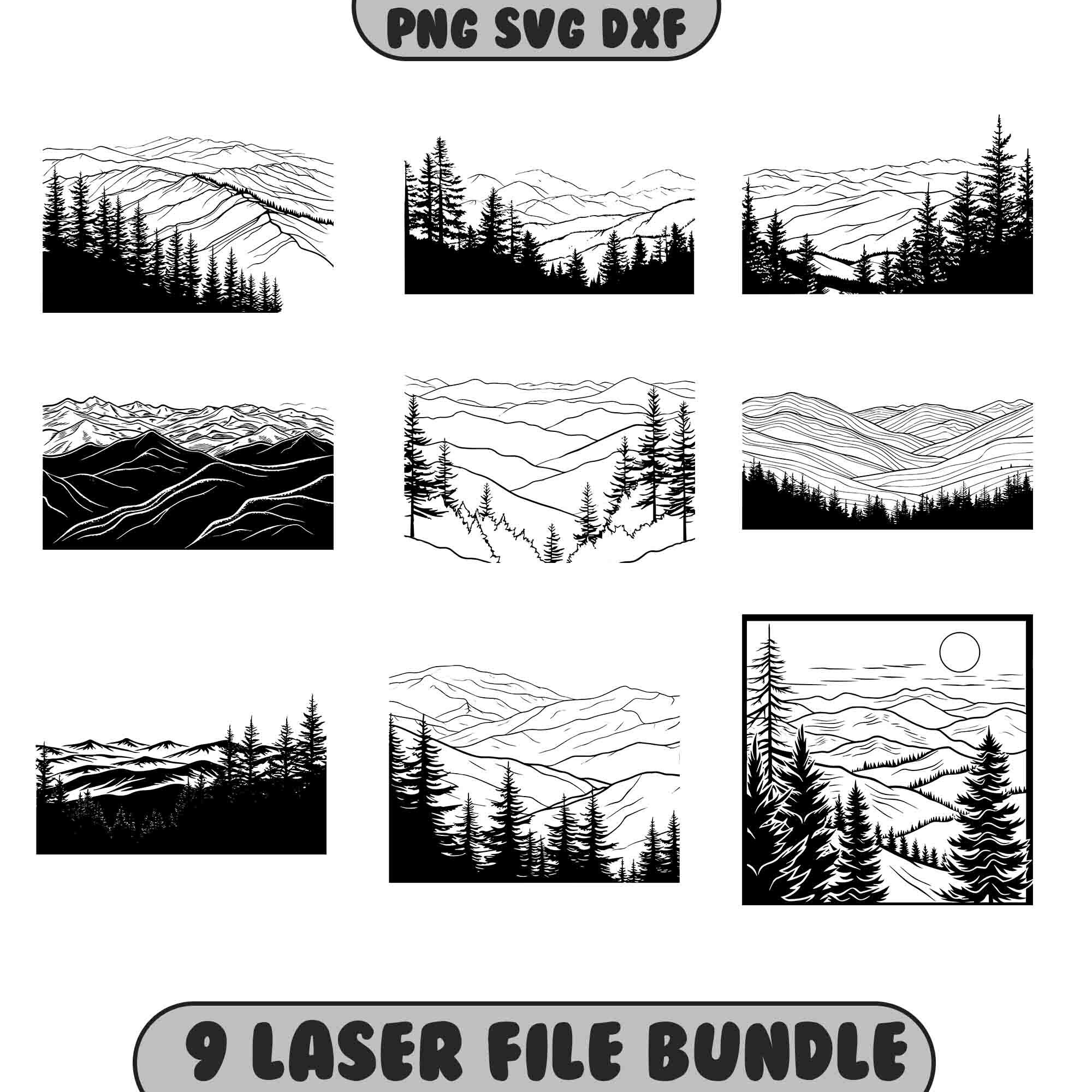 Great Smoky Mountains PNG Bundle SVG DXF Laser Burn Wood Engrave ...