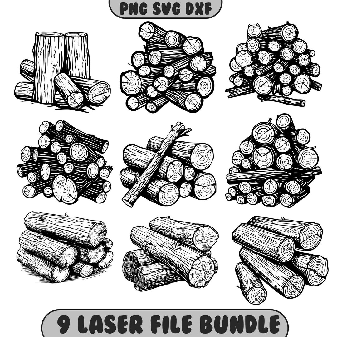 Wooden Logs Tree Log PNG Bundle | SVG | DXF | Laser Burn | Wood Engrave ...