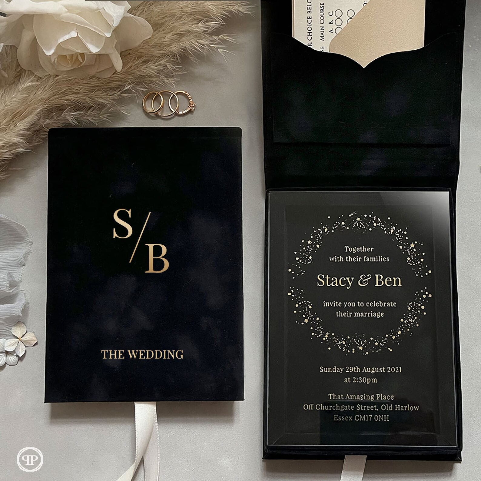 Black Velvet Boxed Wedding Invitation: Gold Foil Acrylic Invite - Etsy