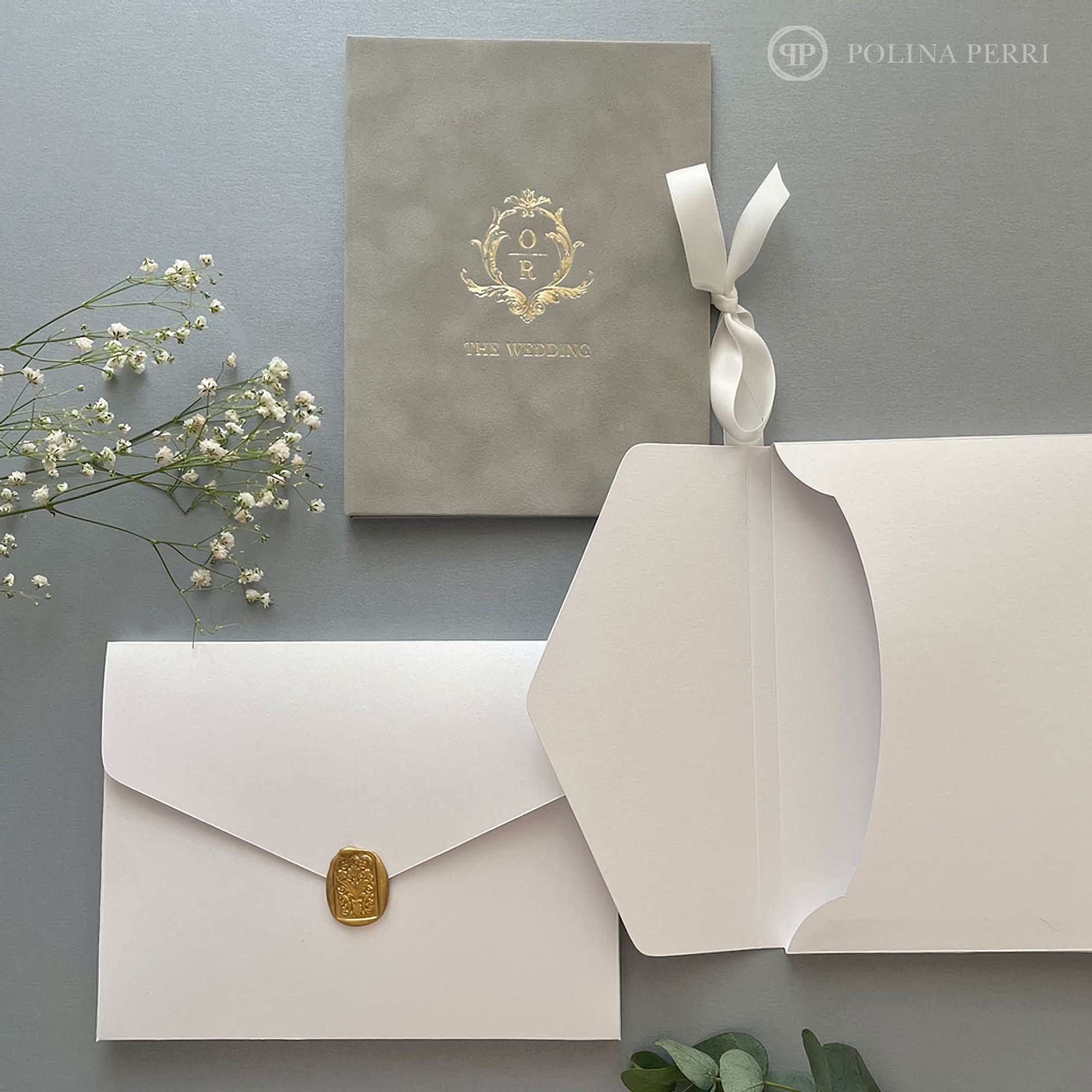 Sample of Grey Velvet Folio Wedding Invitations | Hardcover Wedding ...
