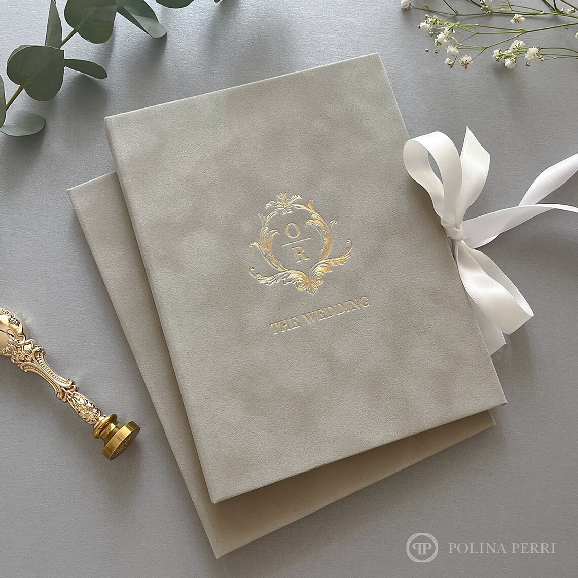 Sample of Grey Velvet Folio Wedding Invitations | Hardcover Wedding ...