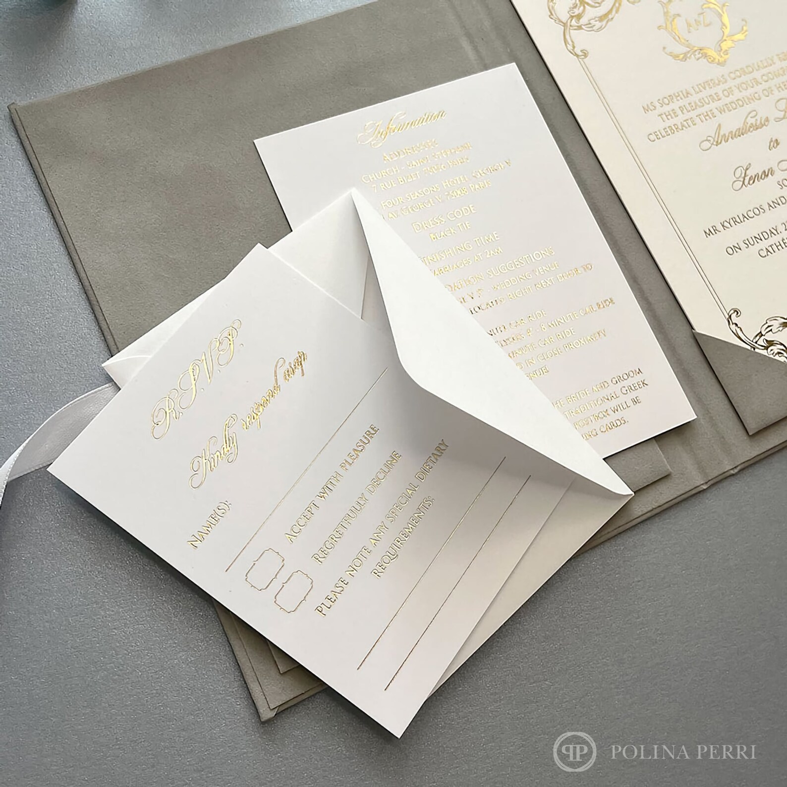 Sample of Grey Velvet Folio Wedding Invitations | Hardcover Wedding ...