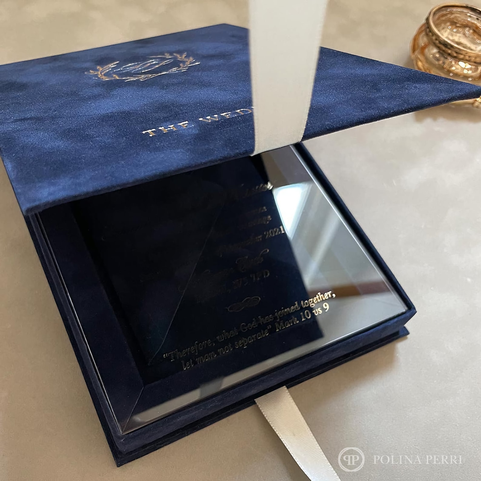 Navy Velvet Boxed Wedding Invitation: Gold Foil, Acrylic Card - Etsy