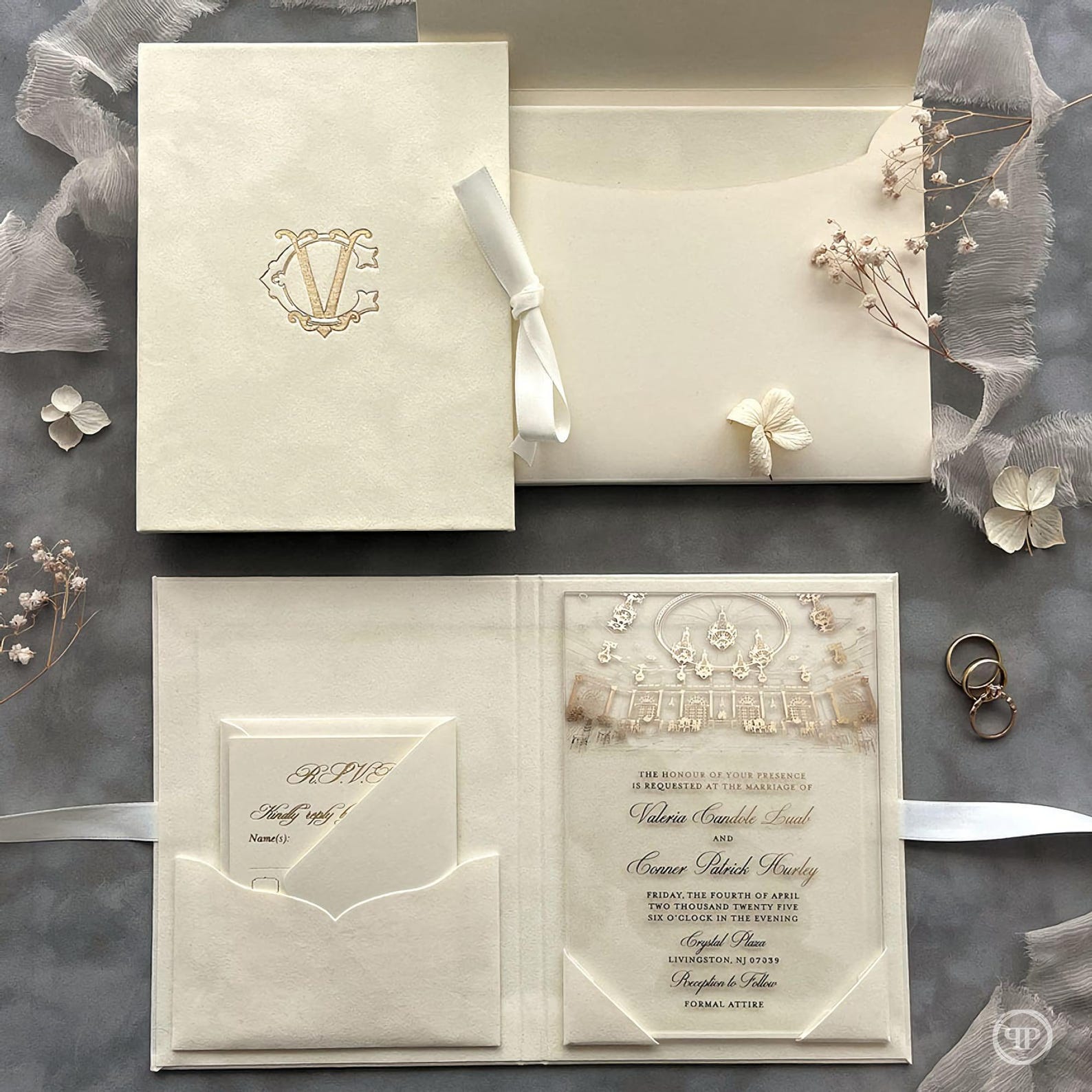 Cream Luxury Folio Wedding Invitations Velvet Hardcover Wedding ...