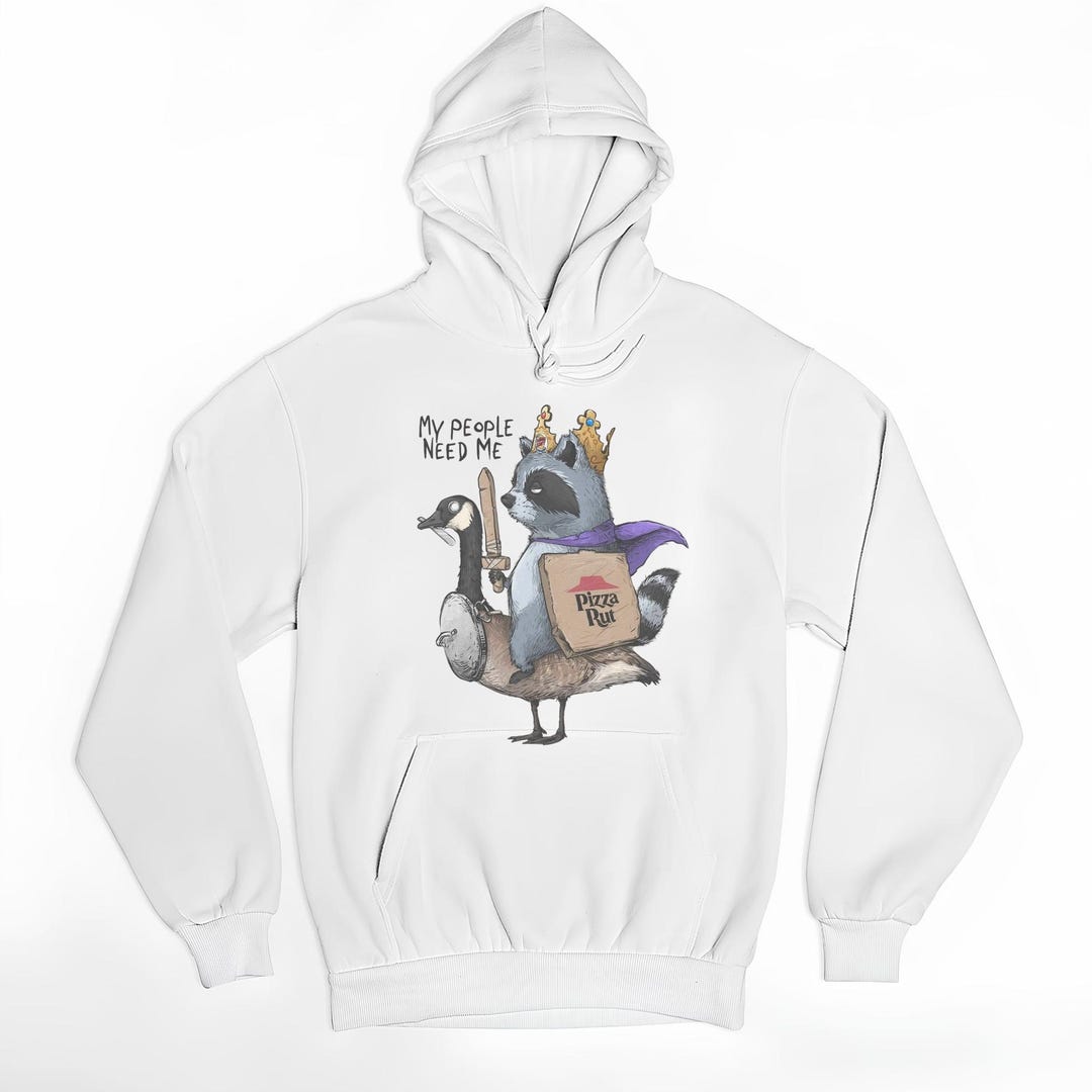 Funny Raccoon Hoodie – Pizza Goose Rider, Meme Art - Etsy