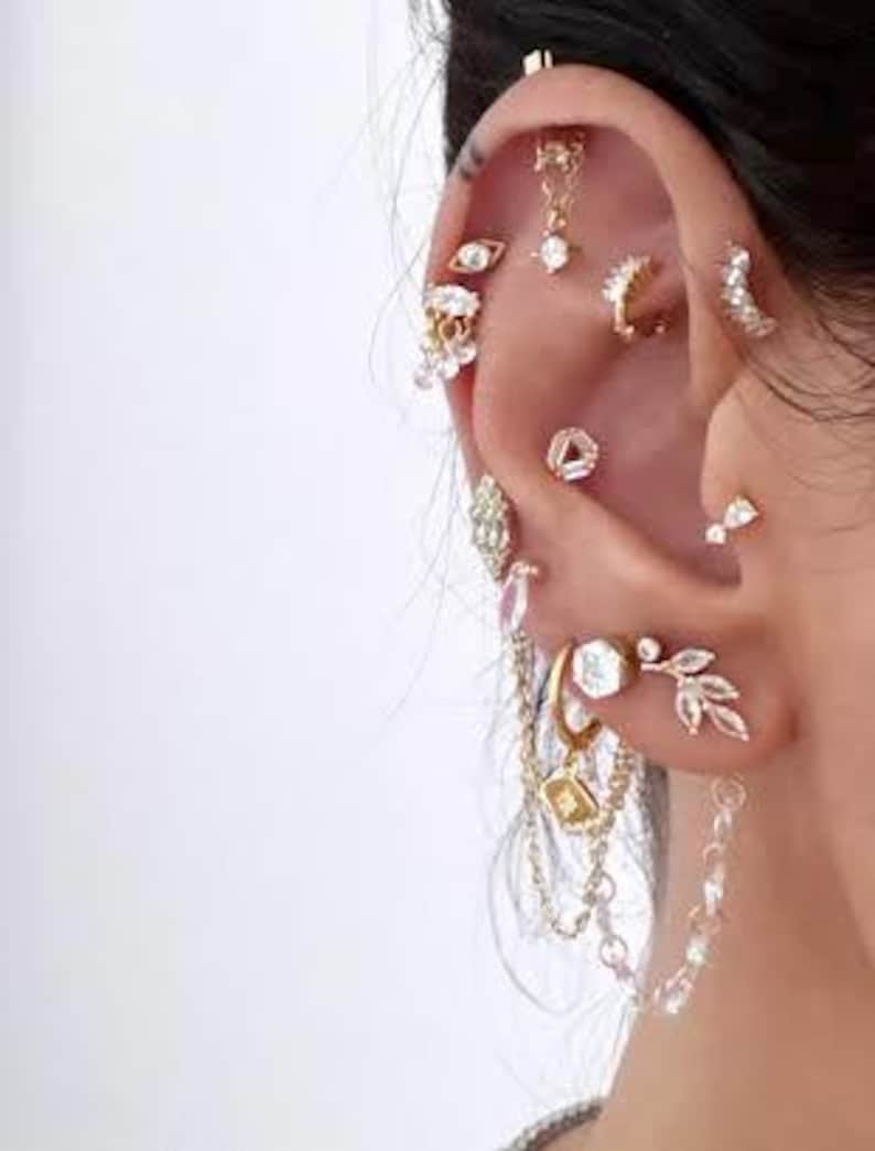 Dangling Chain Piercing, Chandelier Piercing, Floating Pear Diamond ...
