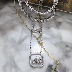 Micro Allah Written Pendant Necklace, Mini CZ Pave Arabic Necklace, 925 ...