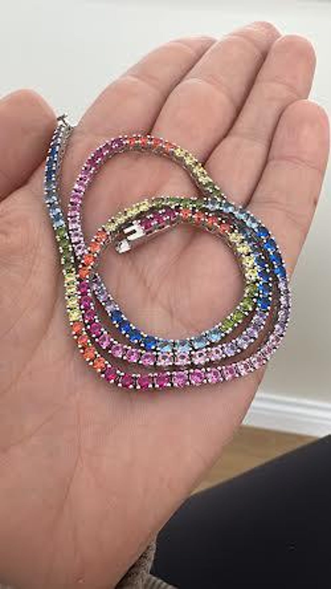 Rainbow Cz Tennis Link Chain Necklace, Multicolor Round Cz Necklace ...