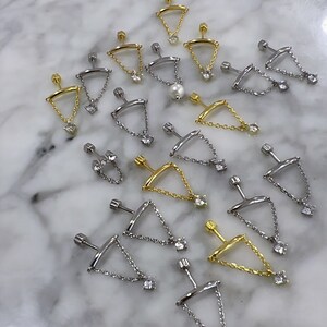 Silver Dangling, Chain CZ Studs, Minimalist Stud, CZ Helix Piercing ...