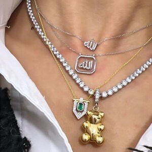 Micro Allah Written Pendant Necklace, Mini CZ Pave Arabic Necklace, 925 ...