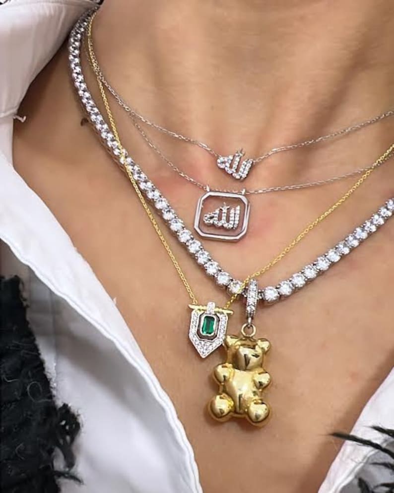 Micro Allah Written Pendant Necklace, Mini CZ Pave Arabic Necklace, 925 ...