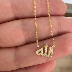 Micro Allah Written Pendant Necklace, Mini CZ Pave Arabic Necklace, 925 ...