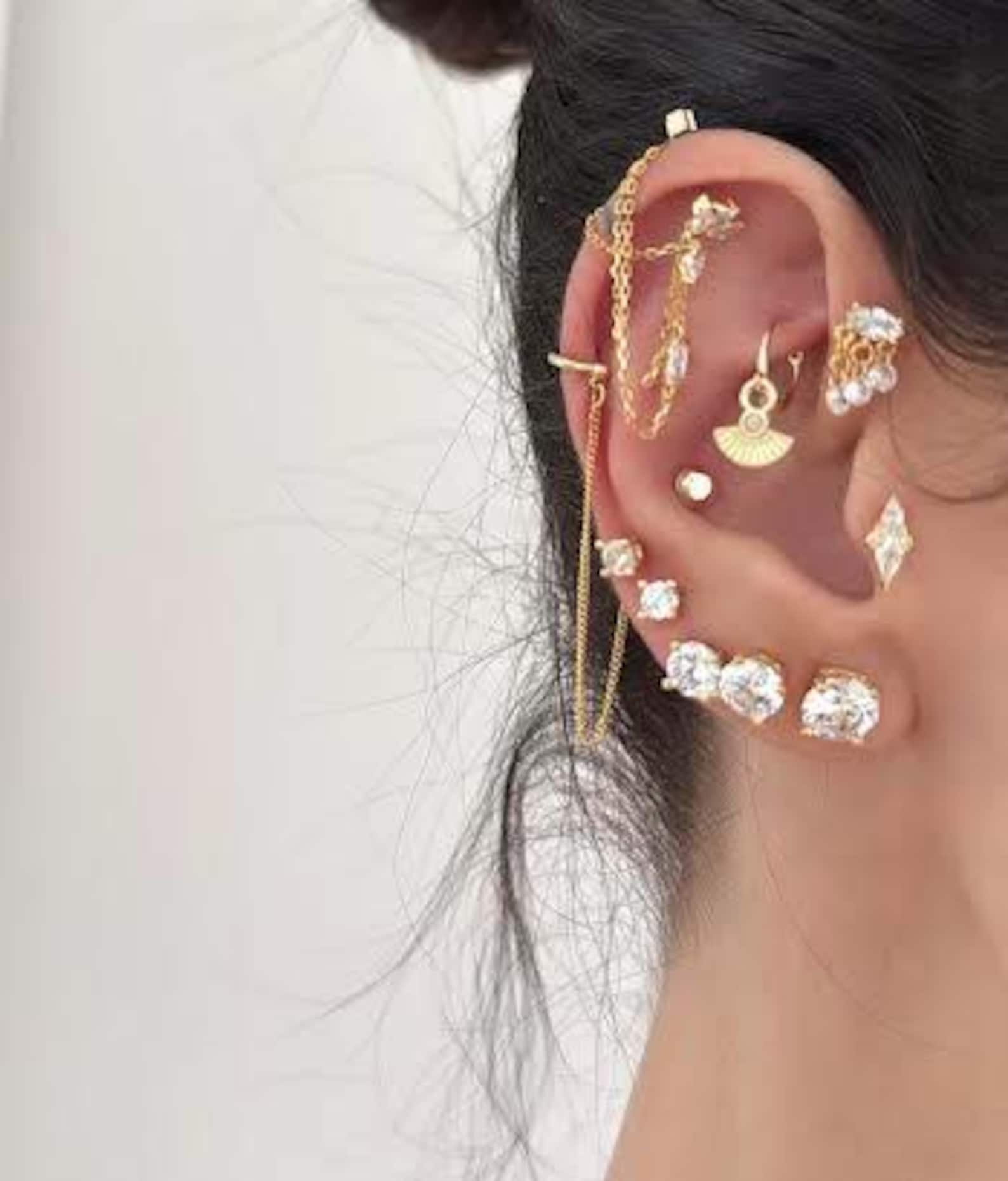 Dangling Chain Piercing, Chandelier Piercing, Floating Pear Diamond ...