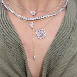 Micro Allah Written Pendant Necklace, Mini CZ Pave Arabic Necklace, 925 ...