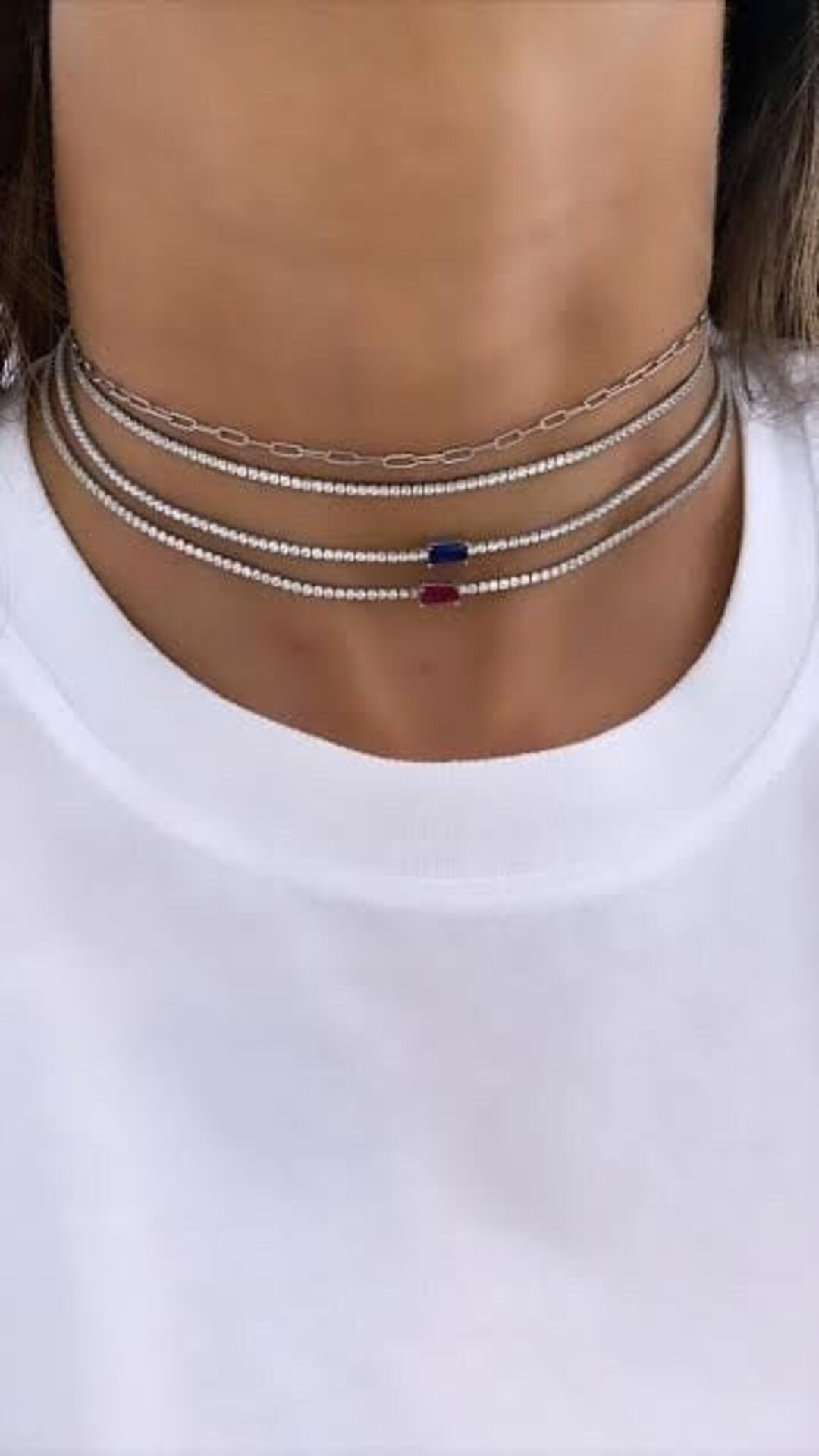 Emerald Baguette Tennis Link Chain Choker, Fuchsia Baguette Cz Necklace ...