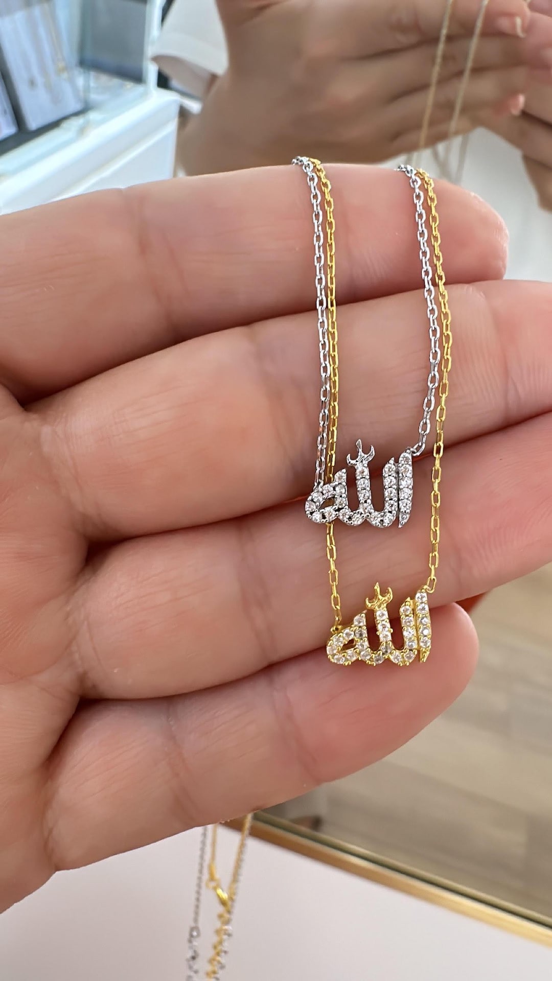 Micro Allah Written Pendant Necklace, Mini CZ Pave Arabic Necklace, 925 ...