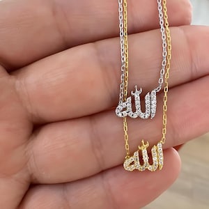 Micro Allah Written Pendant Necklace, Mini CZ Pave Arabic Necklace, 925 ...