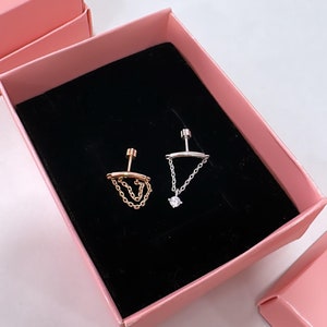 Silver Dangling, Chain CZ Studs, Minimalist Stud, CZ Helix Piercing ...