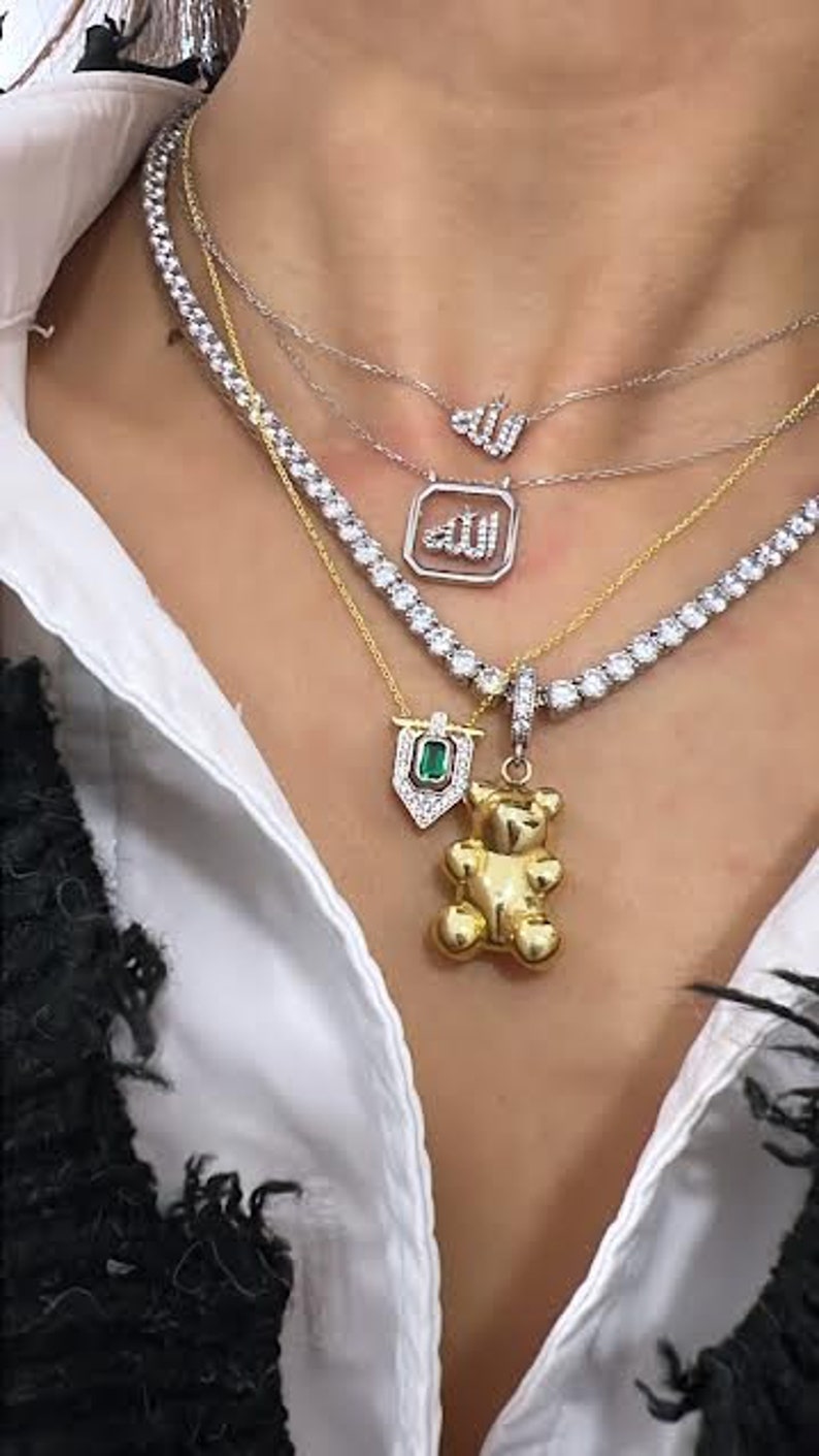 Micro Allah Written Pendant Necklace, Mini CZ Pave Arabic Necklace, 925 ...