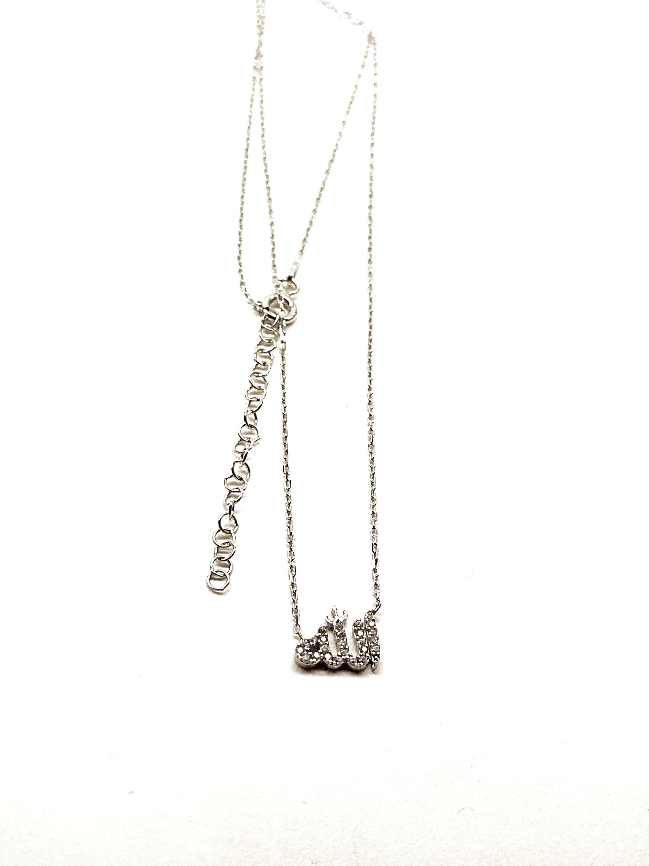 Micro Allah Written Pendant Necklace, Mini CZ Pave Arabic Necklace, 925 ...