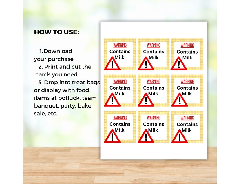 Food Ingredient Allergy Warning Cards | Potluck Food Allergy Cards ...