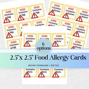 Food Ingredient Allergy Warning Cards | Potluck Food Allergy Cards ...