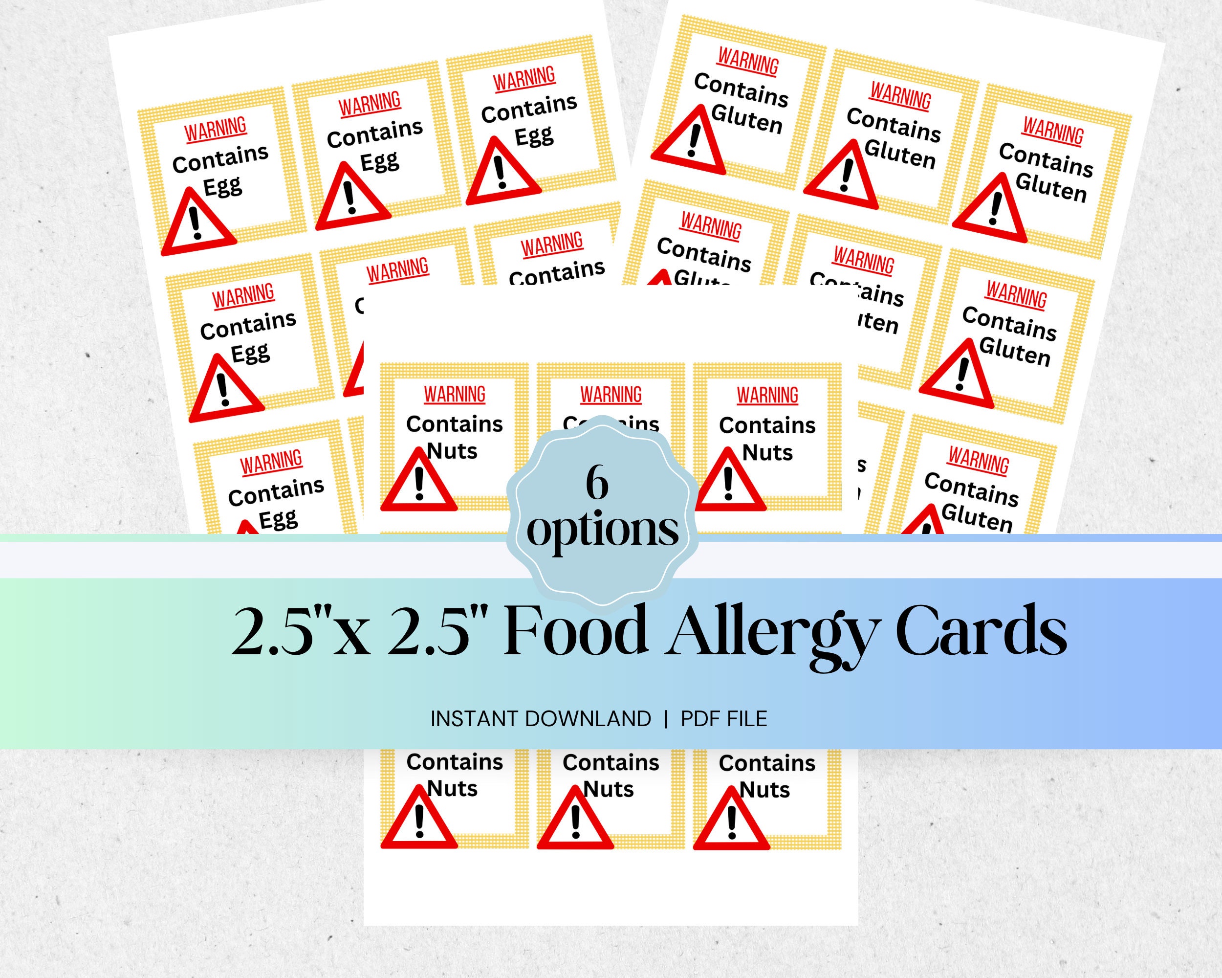 Food Ingredient Allergy Warning Cards | Potluck Food Allergy Cards ...