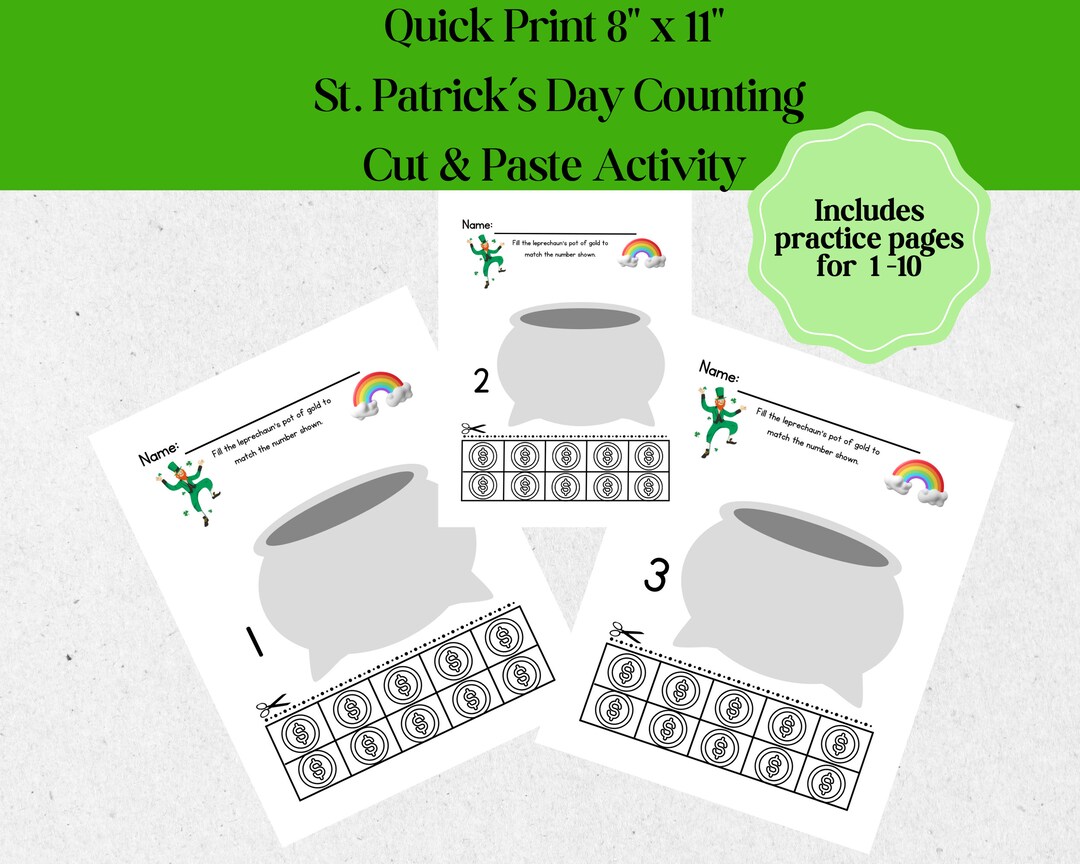 St Patrick's Day Ten Frame Math Cut and Paste Worksheet Bundle | Spring ...