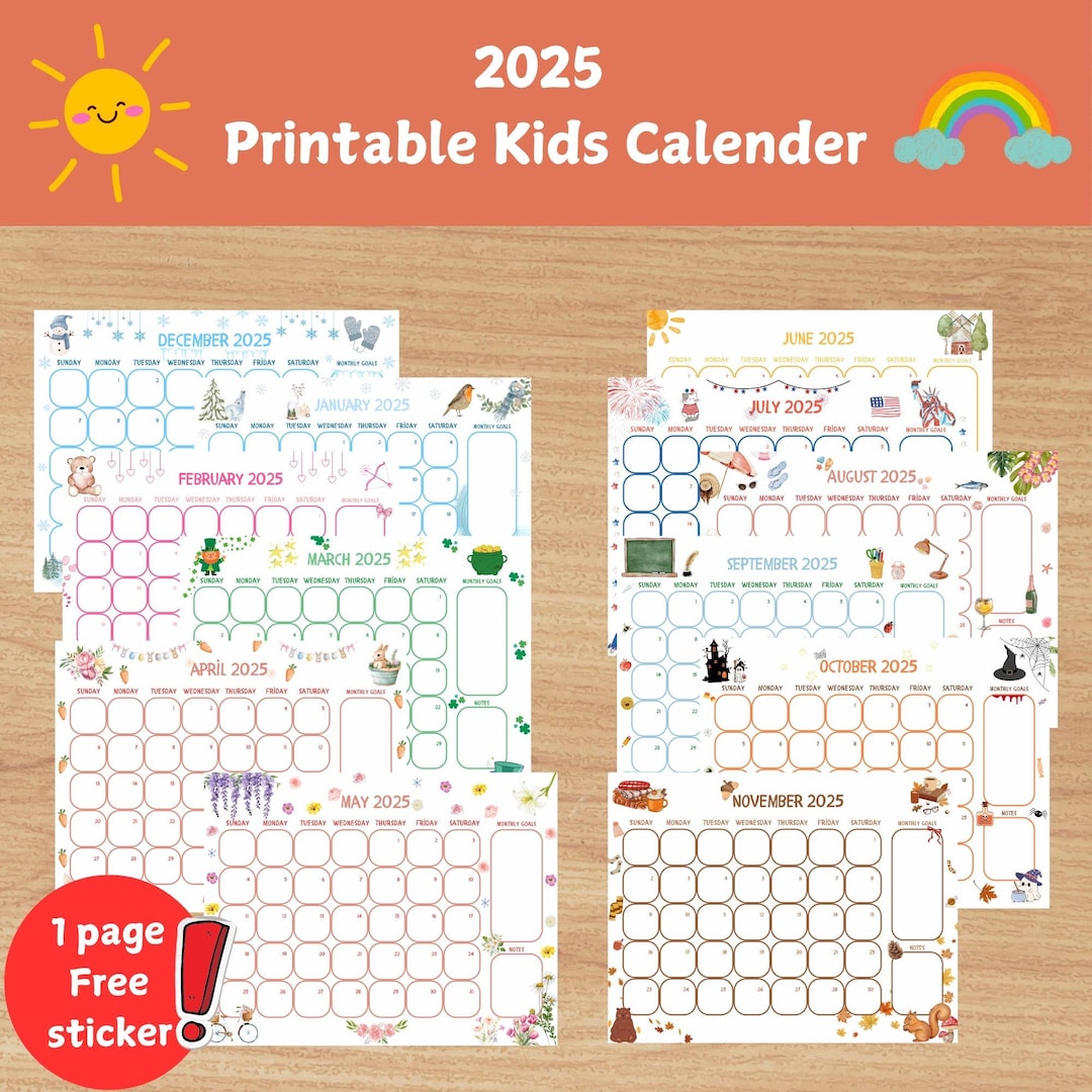 Whimsical 2025 Kids Calendar, Printable and Editable Home School ...